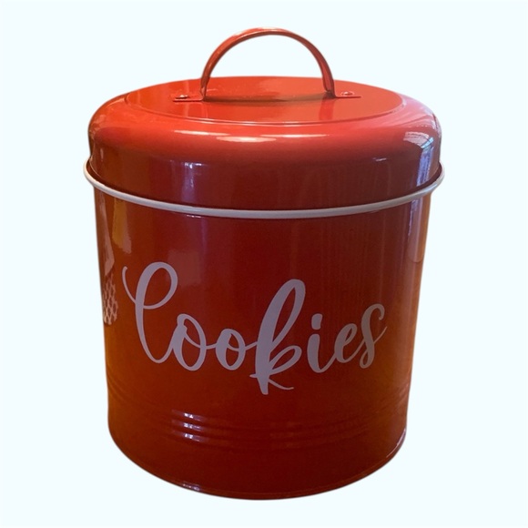 Kitchen | Farmhouse Vintage Tin Red Cookie Jar Canister Gallon Size ...